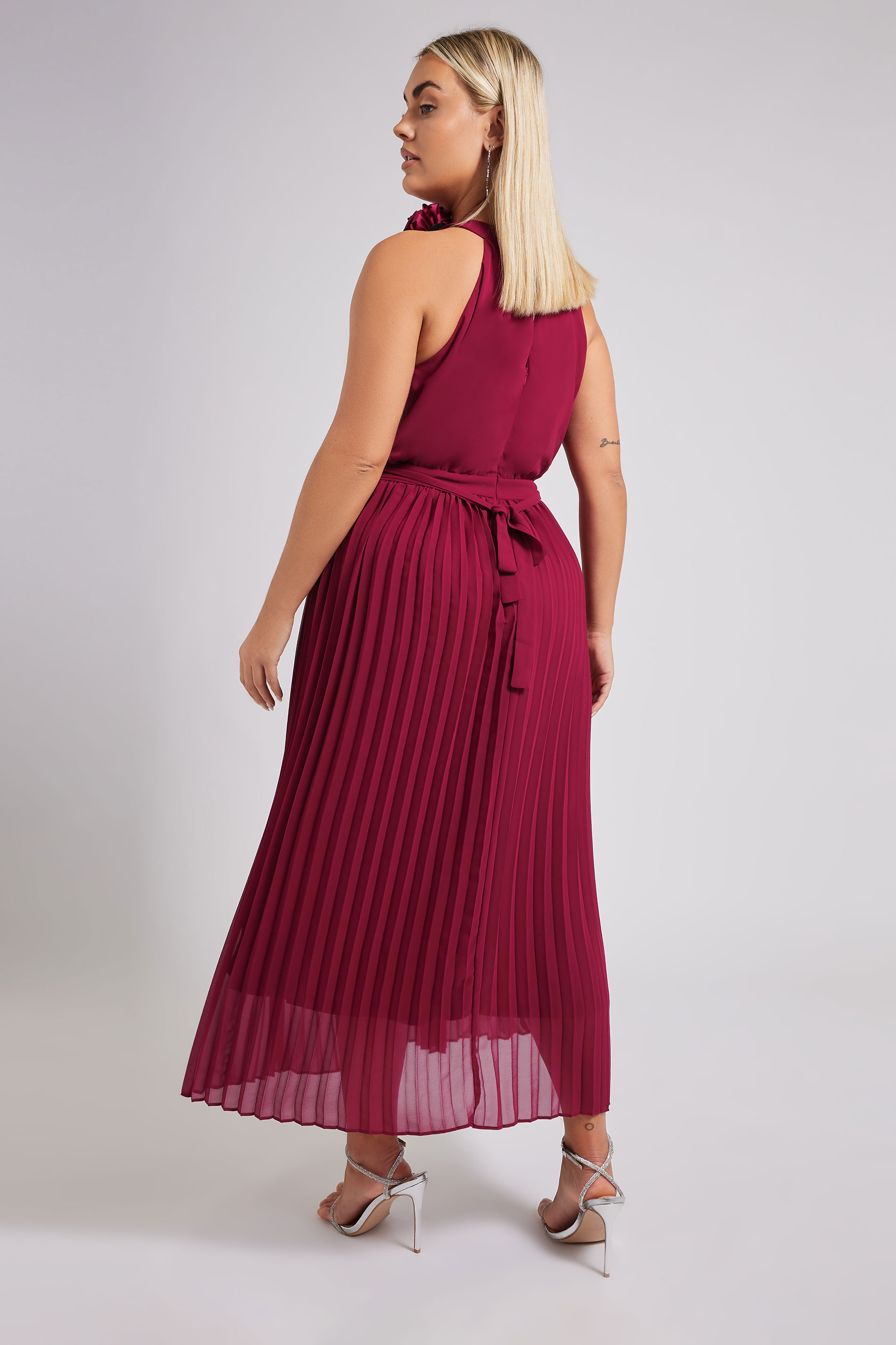 YOURS LONDON Plus Size Red Corsage Detail Pleated Maxi Dress | Yours ...