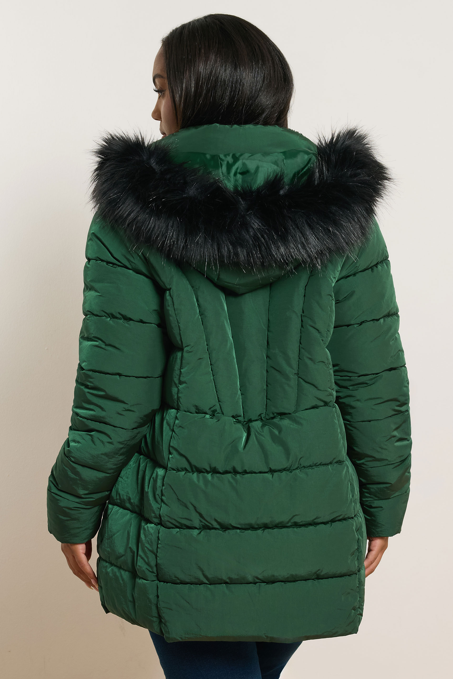 Yours Plus Size Green Short Puffer Coat | Yours Clothing