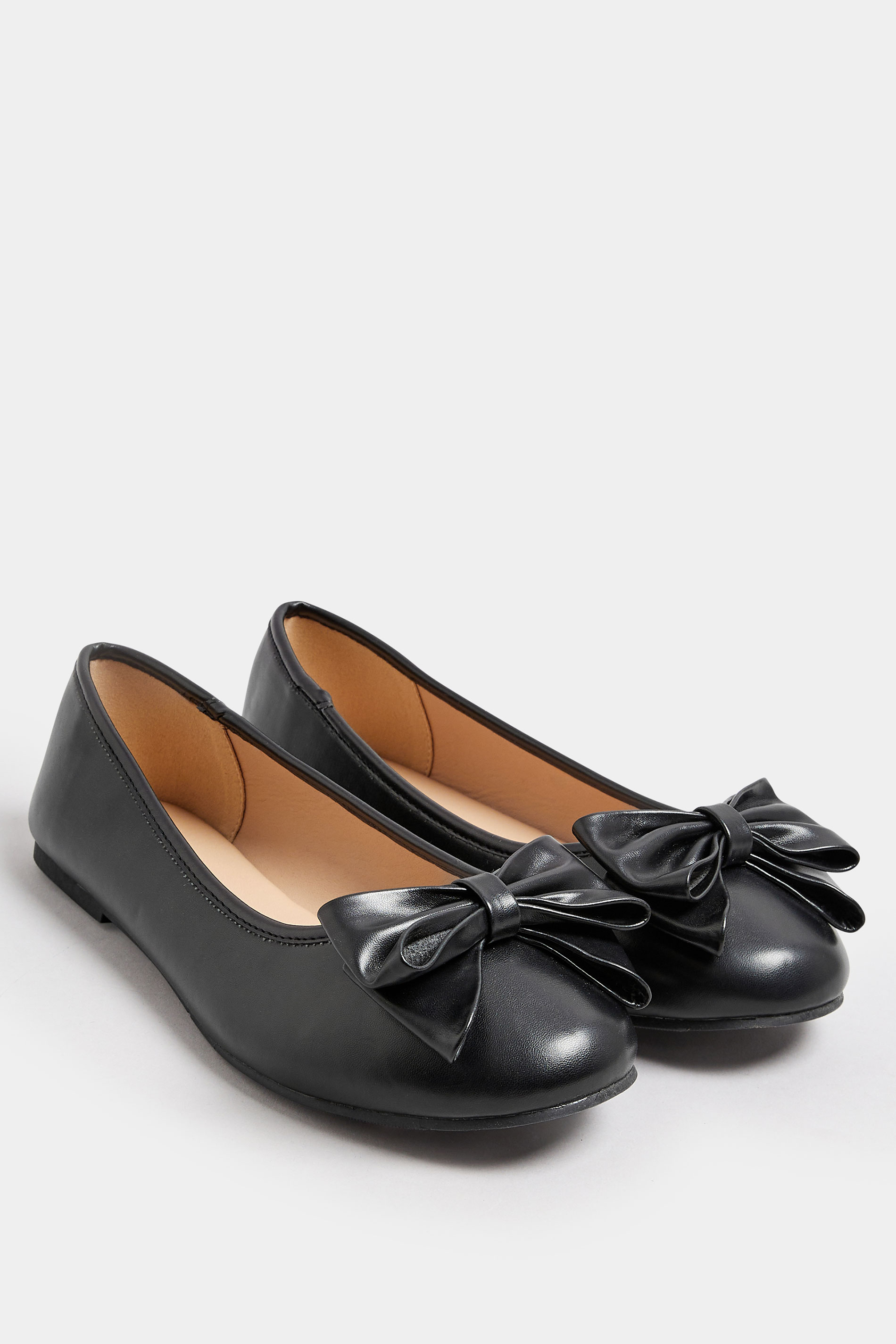 Black Bow Front Ballet Pump In Extra Wide EEE Fit | Yours Clothing