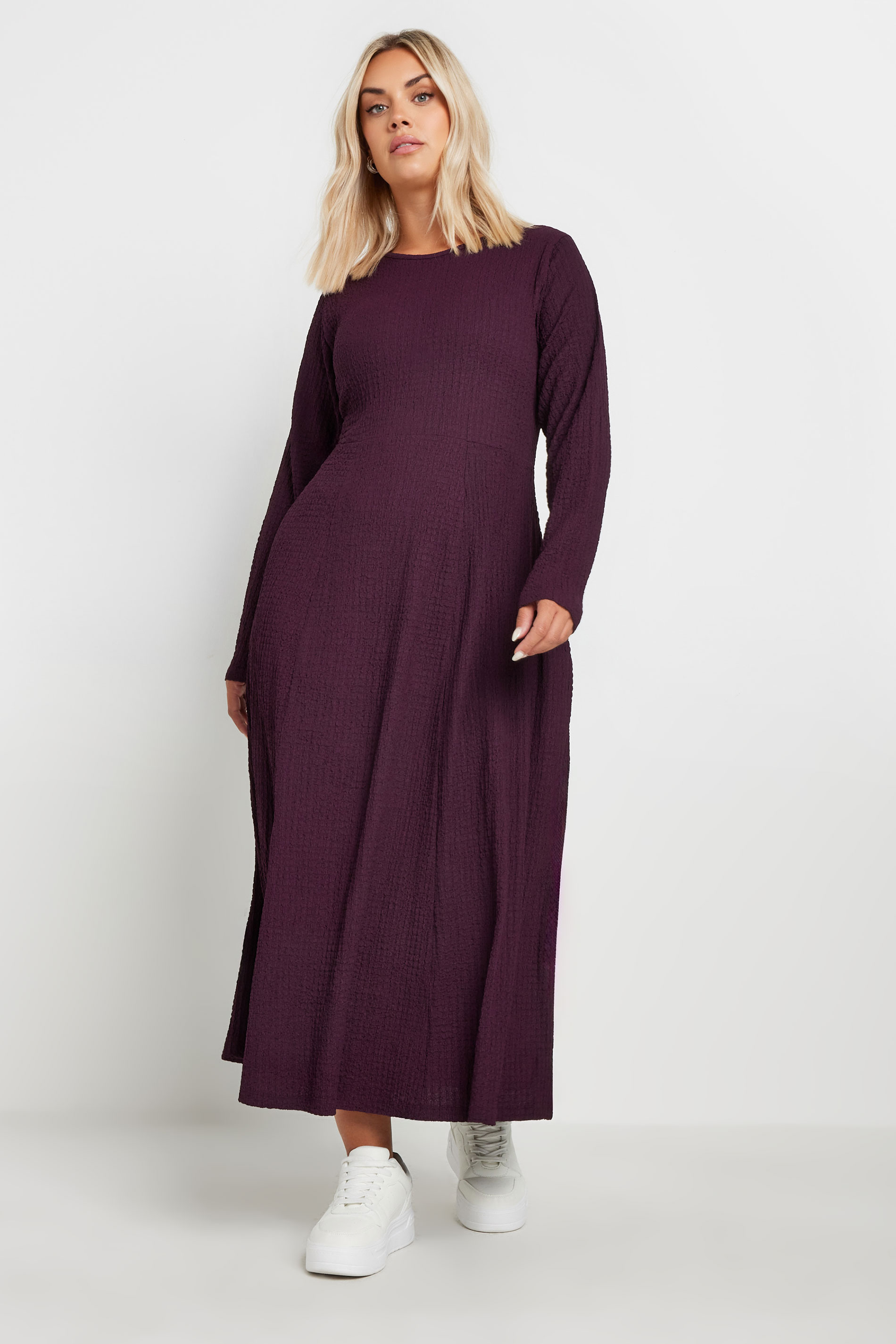YOURS Plus Size Purple Textured Flared Maxi Dress | Yours Clothing