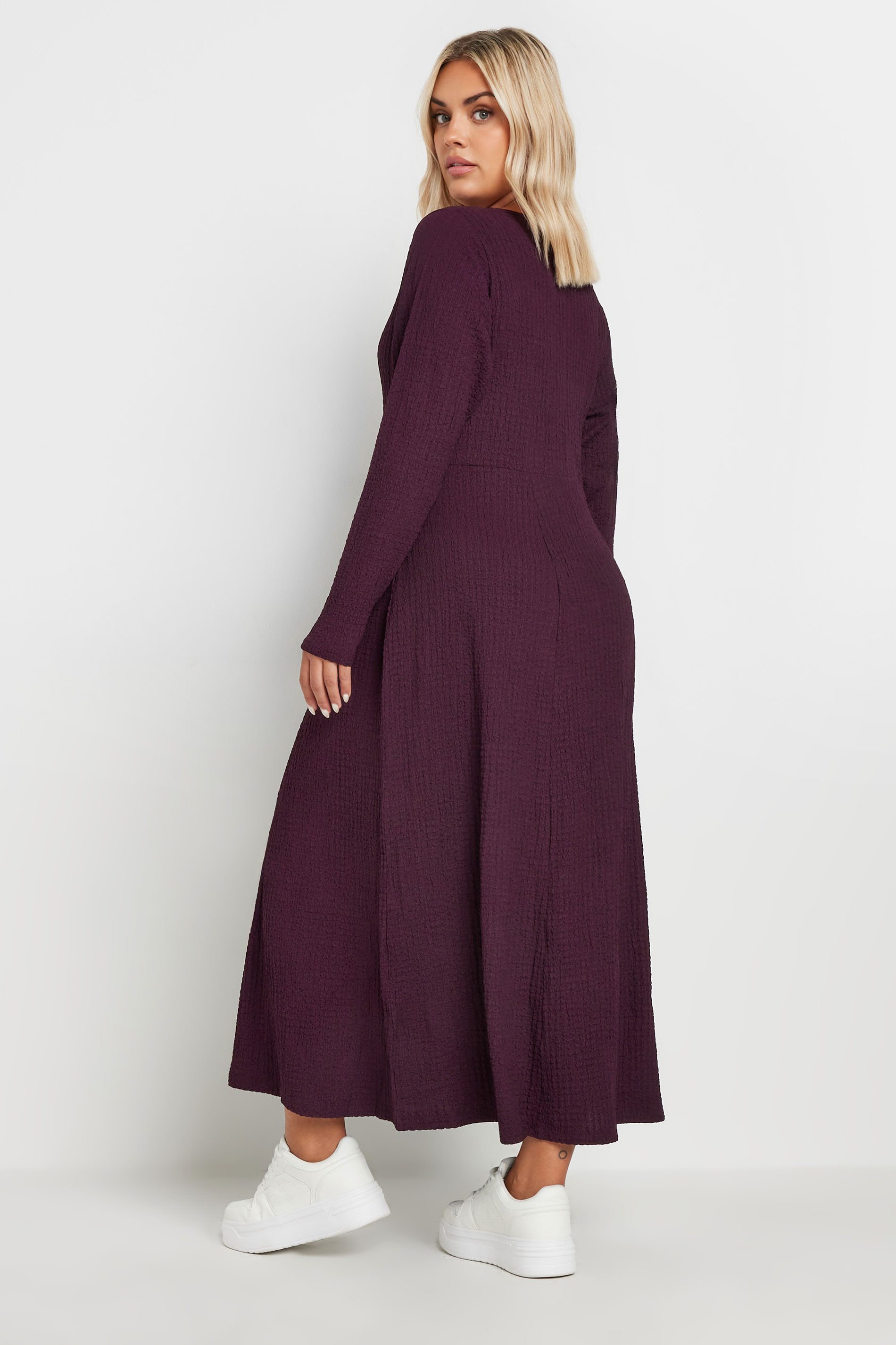YOURS Plus Size Purple Textured Flared Maxi Dress | Yours Clothing