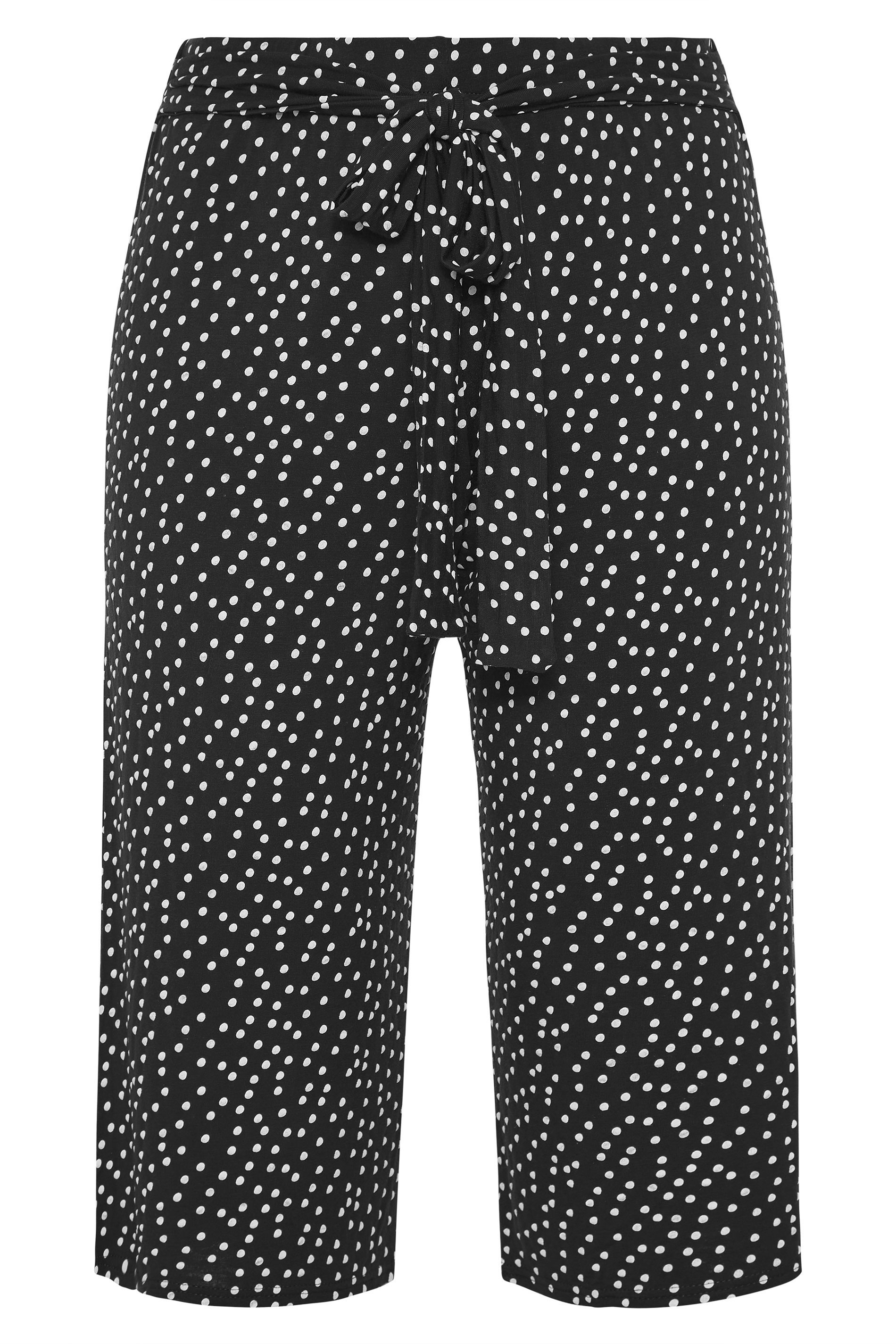 Black Polka Dot Tie Waist Culottes Yours Clothing