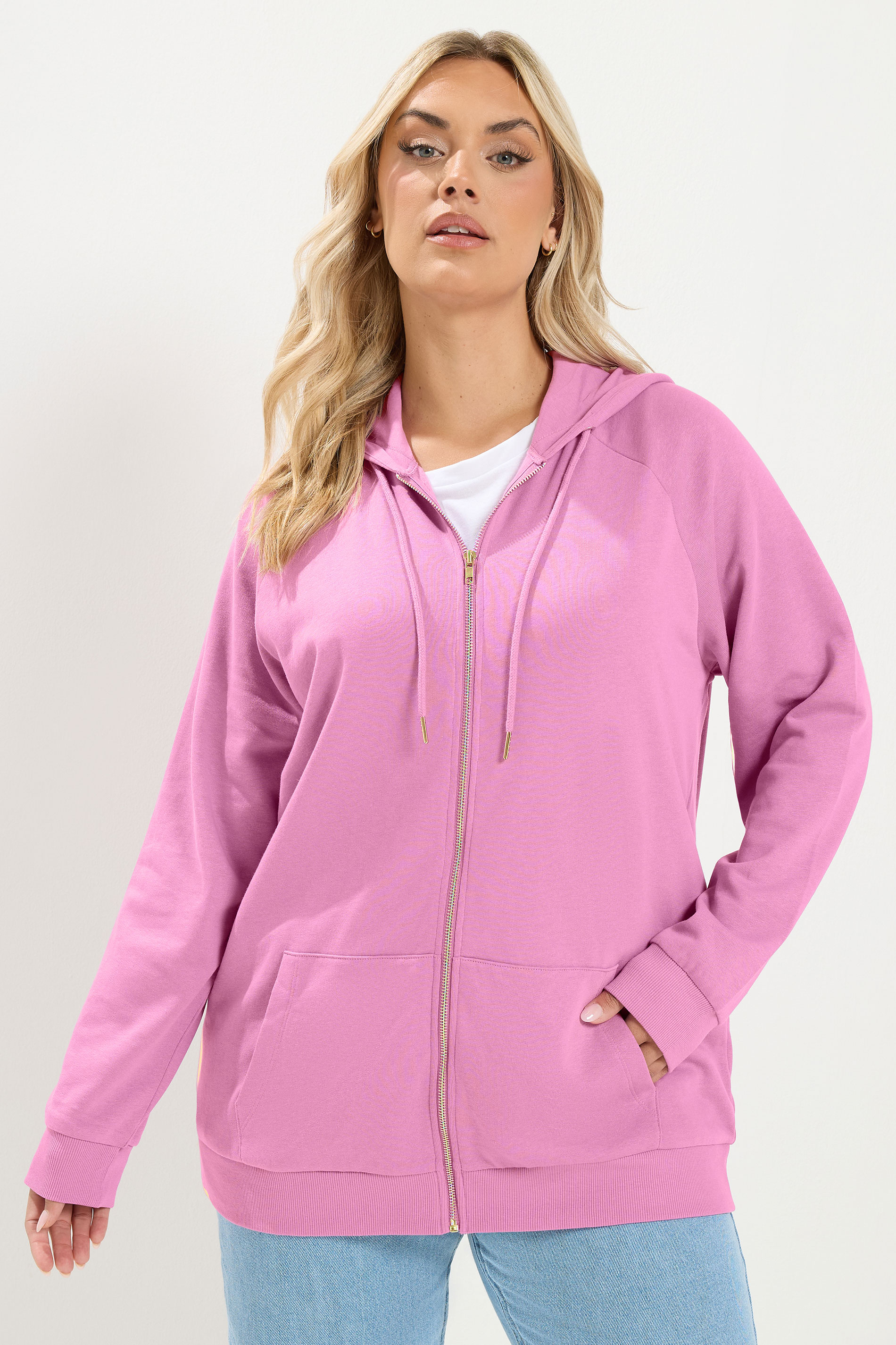 YOURS Plus Size Pink Zip Through Raglan Hoodie | Yours Clothing