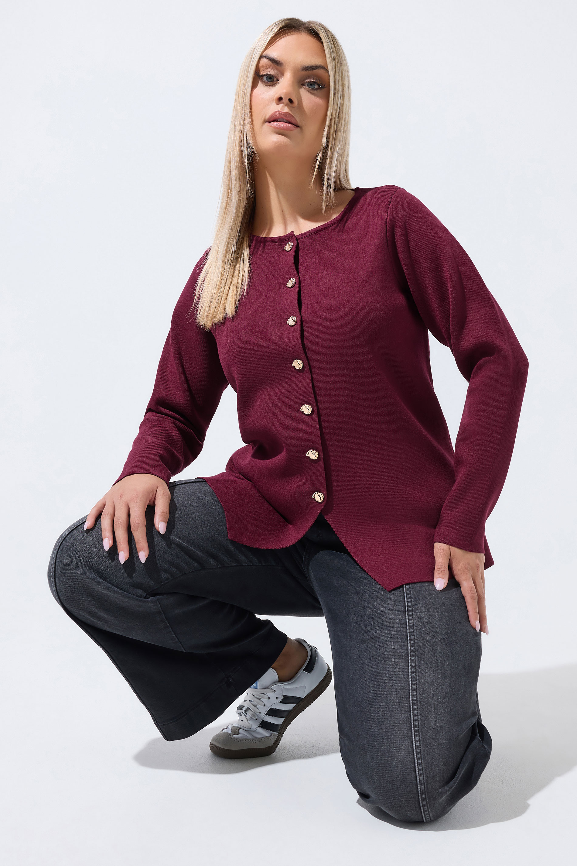 LIMITED COLLECTION Plus Size Cobalt Burgundy Red Compacted Knit ...