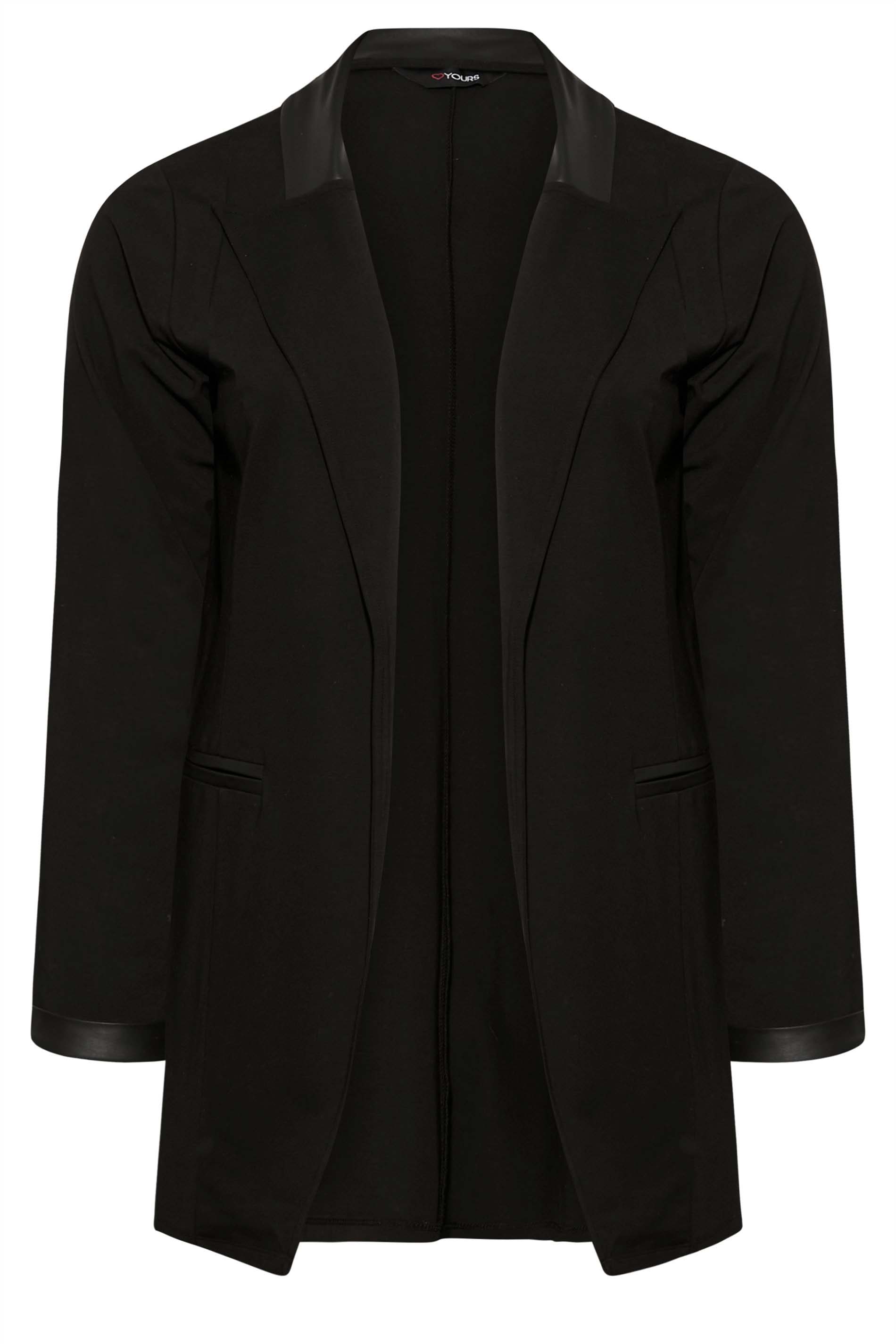 Plus Size Black Faux Leather Detail Blazer Yours Clothing Plus Size Black Faux Leather Detail Blazer Yours Clothing
