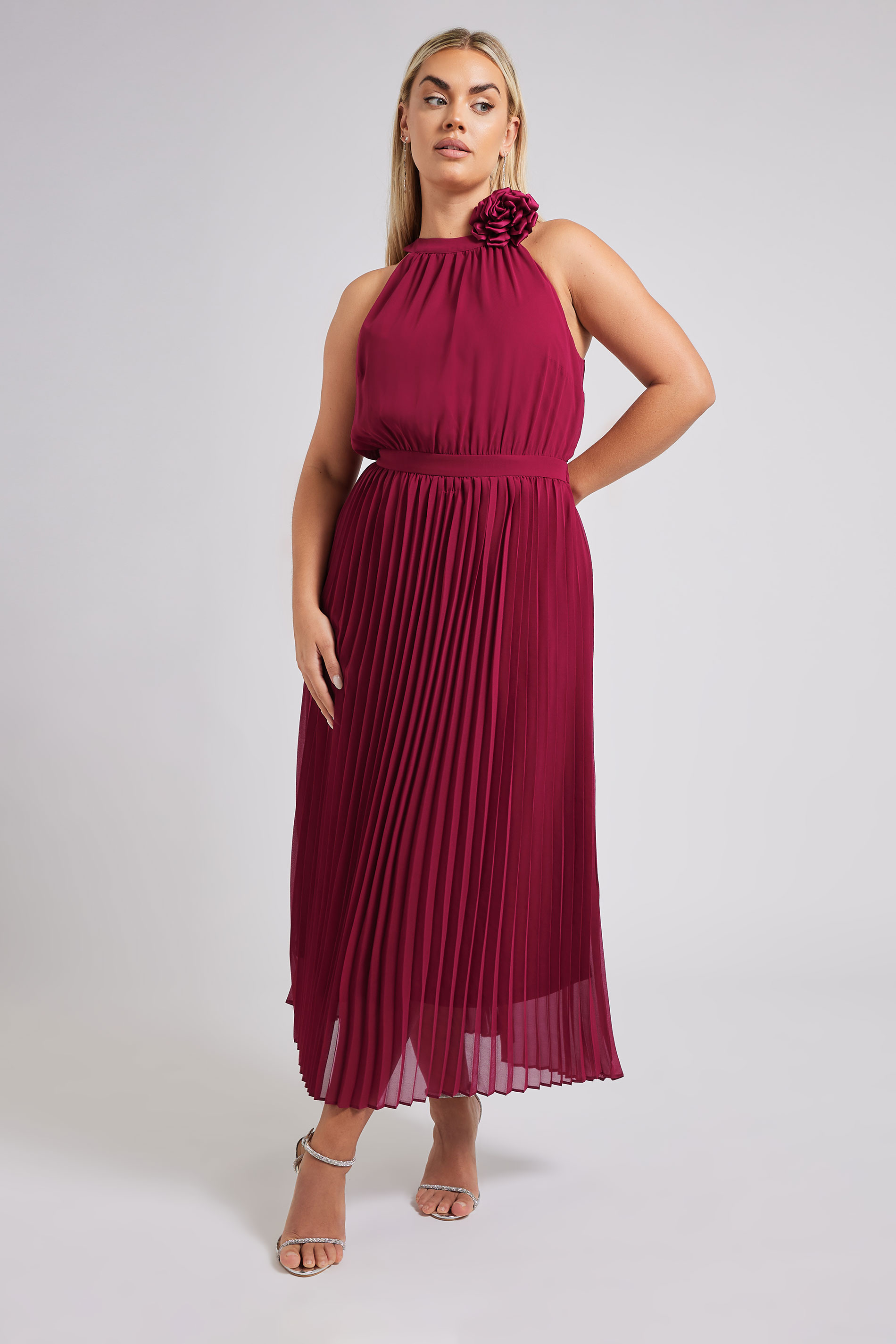 YOURS LONDON Plus Size Red Corsage Detail Pleated Maxi Dress | Yours ...