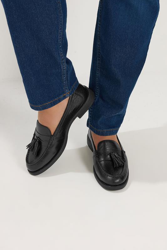 Black Tassle Loafers In Wide E Fit | Yours Clothing