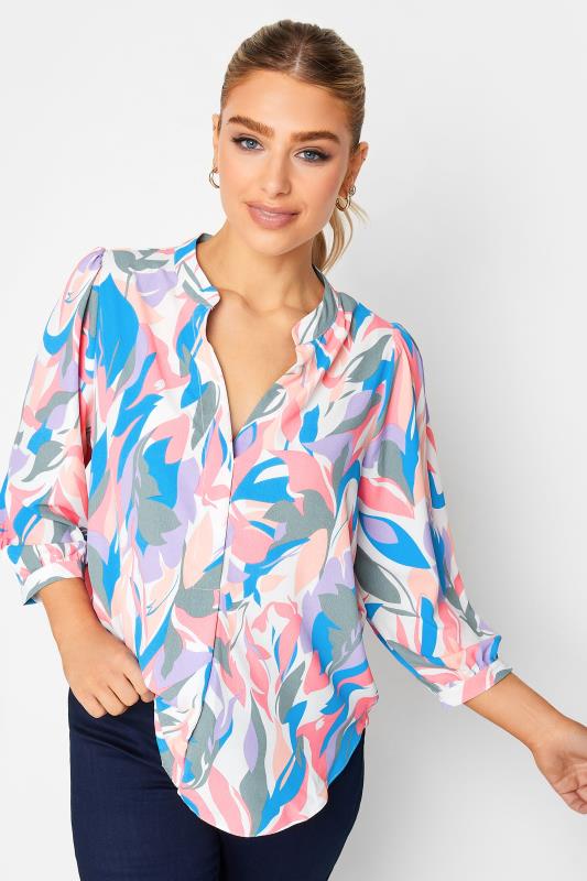 M&Co Pink Floral Print Tie Neck Blouse | M&Co
