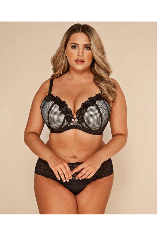 Black Nude Mesh Plunge Bra Sizes 38DD To 48G Yours Clothing Black Nude Mesh Plunge Bra Sizes 38DD To 48G Yours Clothing
