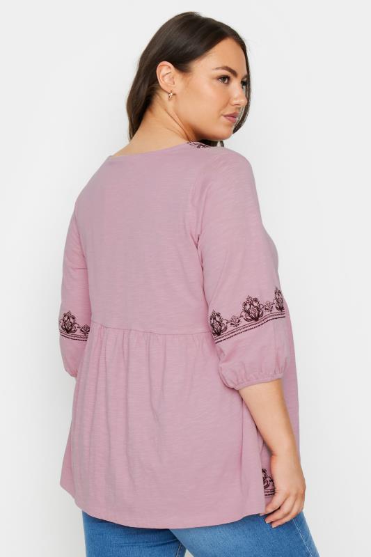 YOURS Plus Size Pink Embroidered Floral Smock Top | Yours Clothing