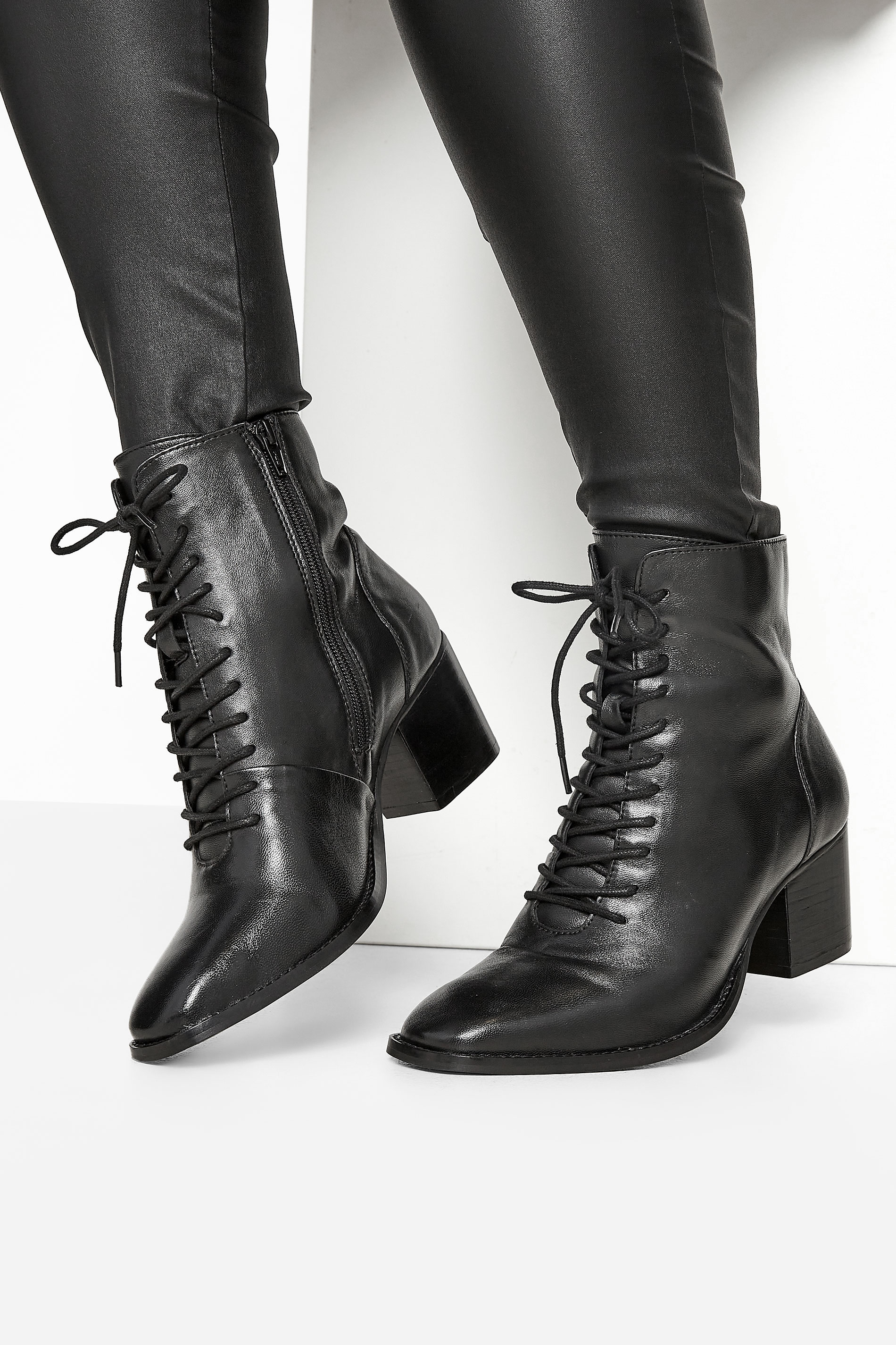 Black Leather Lace Up Heeled Boots In Extra Wide Fit Yours Clothing Black Leather Lace Up Heeled Boots In Extra Wide Fit Yours Clothing
