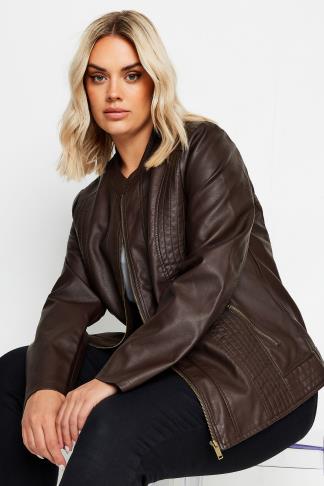 YOURS Curve Chocolate Brown Faux Leather Jacket | Yours Clothing