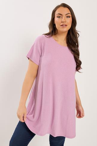 YOURS Plus Size Pink Shimmer Swing T-Shirt | Yours Clothing