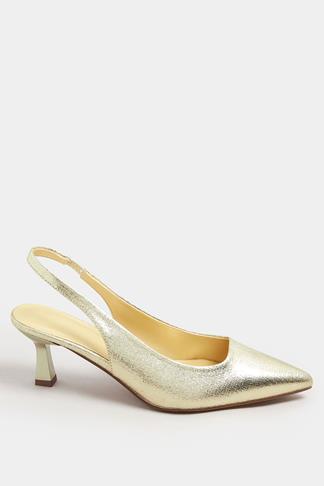 Gold Slingback Kitten Heel Court Shoes In Extra Wide EEE Fit | Yours ...
