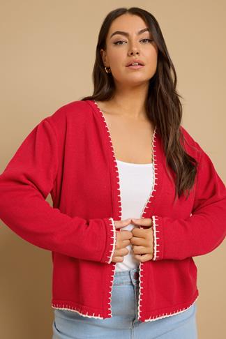 YOURS Plus Size Red Scallop Hem Knitted Cardigan | Yours Clothing