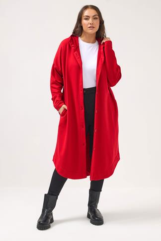 YOURS Plus Size Red Hooded Maxi Jacket | Yours Clothing