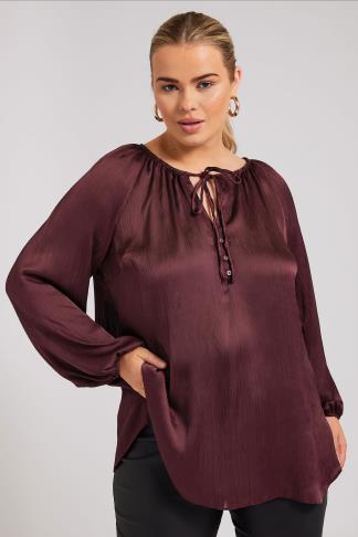 YOURS Plus Size Burgundy Red Tie Neck Blouse | Yours Clothing