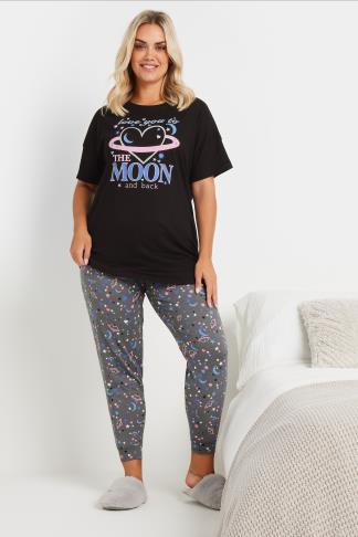 Pyjamas "Yours in Schwarz und Grau mit Bündchen und Slogan" in großen ...