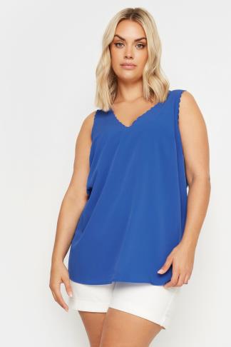 YOURS Top azul cobalto con tirantes anchos festoneados | Yours Clothing