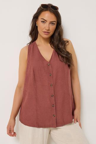 YOURS Plus Size Rust Orange Linen Waistcoat | Yours Clothing