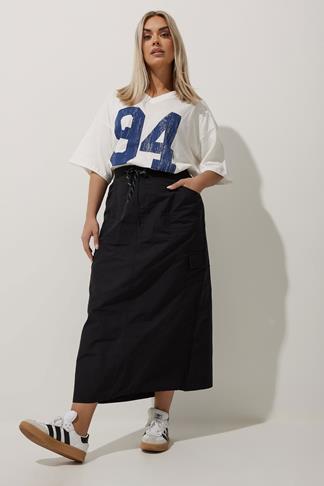 LIMITED COLLECTION - Jupe Maxi Noire Cargo en Jean | Yours Clothing