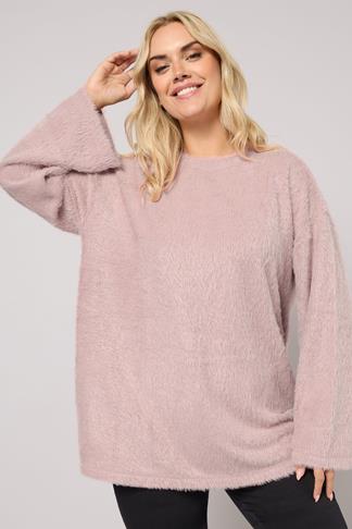 YOURS Plus Size Pink Fluffy Knit Jumper | Yours Clothing