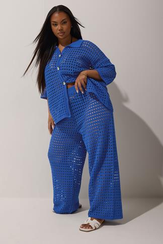 LIMITED COLLECTION Plus Size Cobalt Blue Crochet Wide Leg Trousers ...
