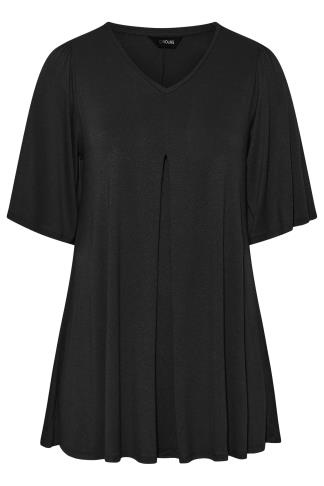 Plus Size Black Pleat Angel Sleeve Swing Top | Yours Clothing