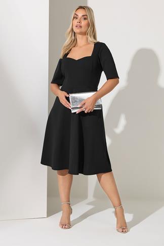 YOURS LONDON Plus Size Black Panelled Skater Dress | Yours Clothing