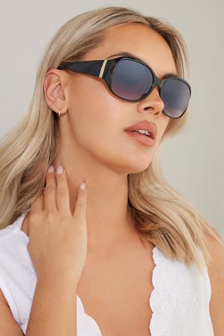 Black Animal Print Arm Detail Sunglasses | Yours Clothing