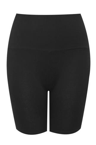Plus Size Black TUMMY CONTROL Soft Touch Cycling Shorts | Yours Clothing