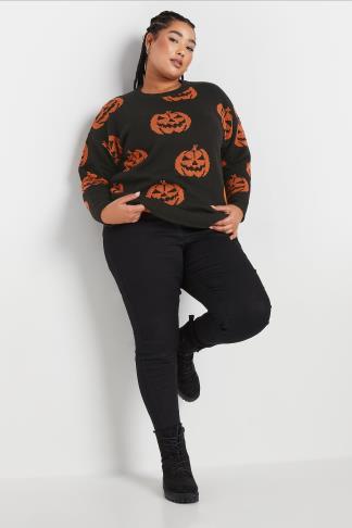 LIMITED COLLECTION Plus Size Black Pumpkin Knitted Jumper | Yours Clothing