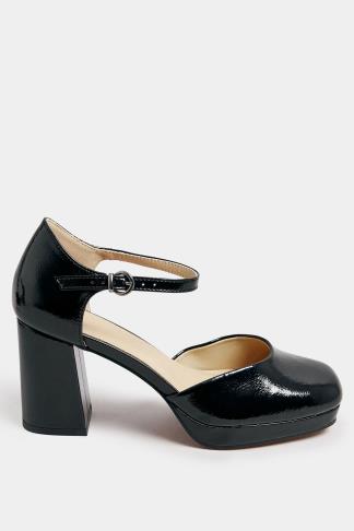 Black Patent Platform Court Shoes In Wide E Fit & Extra Wide EEE Fit ...