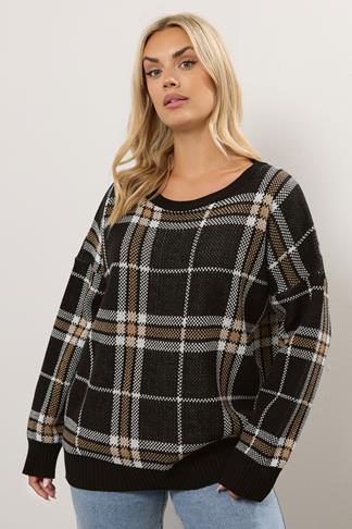 YOURS Plus Size Black Check Knitted Jumper | Yours Clothing