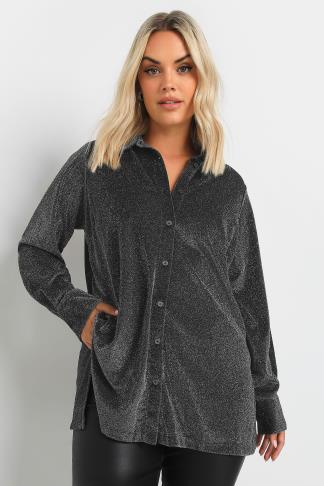 YOURS Plus Size Silver Metallic Button Through Shirt | Yours Clothing