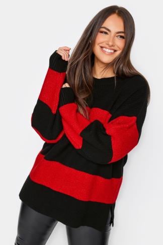 YOURS Plus Size Red Stripe Knitted Jumper | Yours Clothing