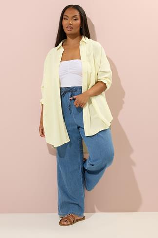 Chemise en lin jaune beurre grande taille YOURS | Yours Clothing