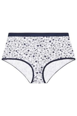 Slips in Yours, 5er-Set in Blau und Weiß mit hohem Bund | Yours Clothing