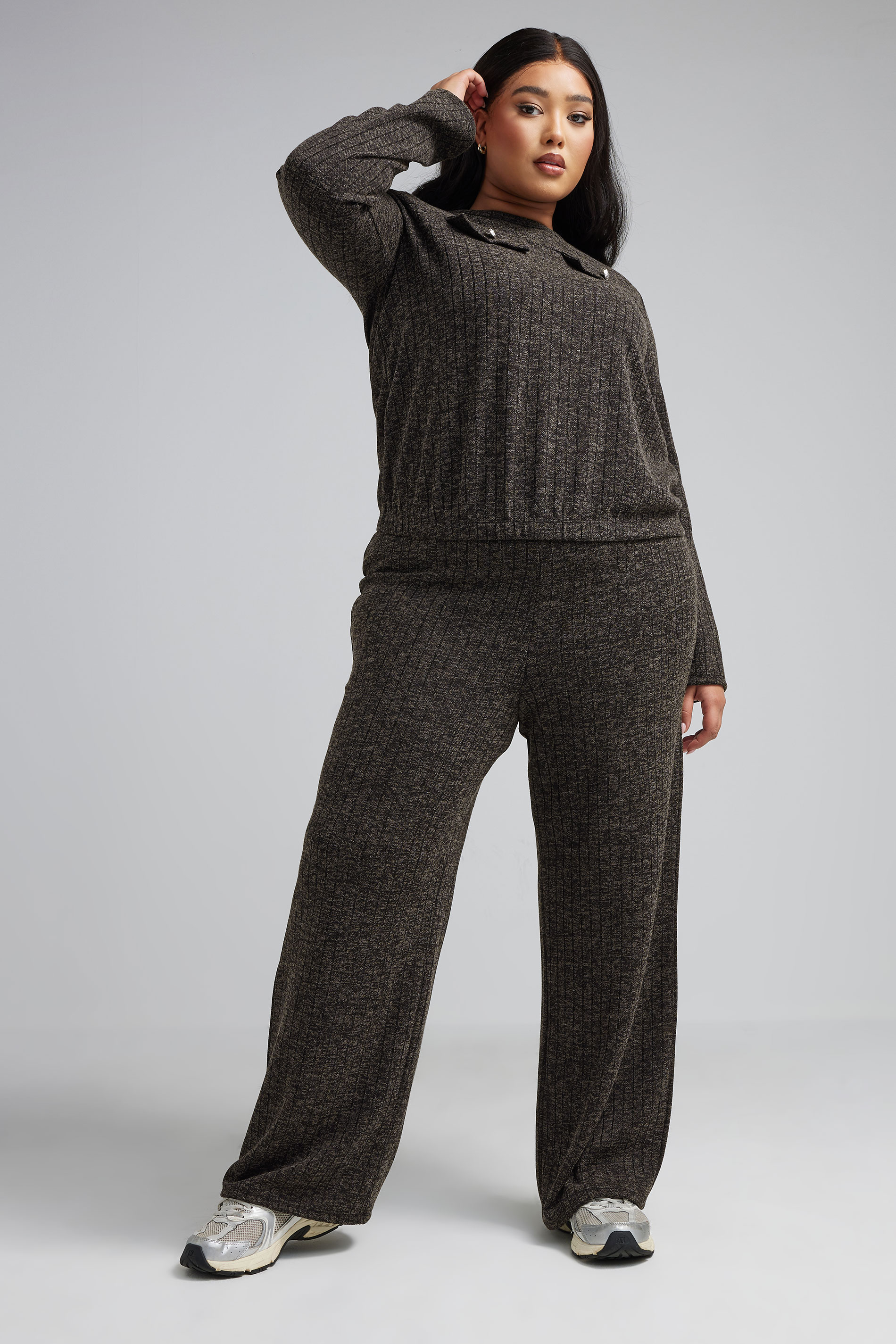 LIMITED COLLECTION Plus Size Charcoal Grey Ribbed Wide Leg Trousers ...