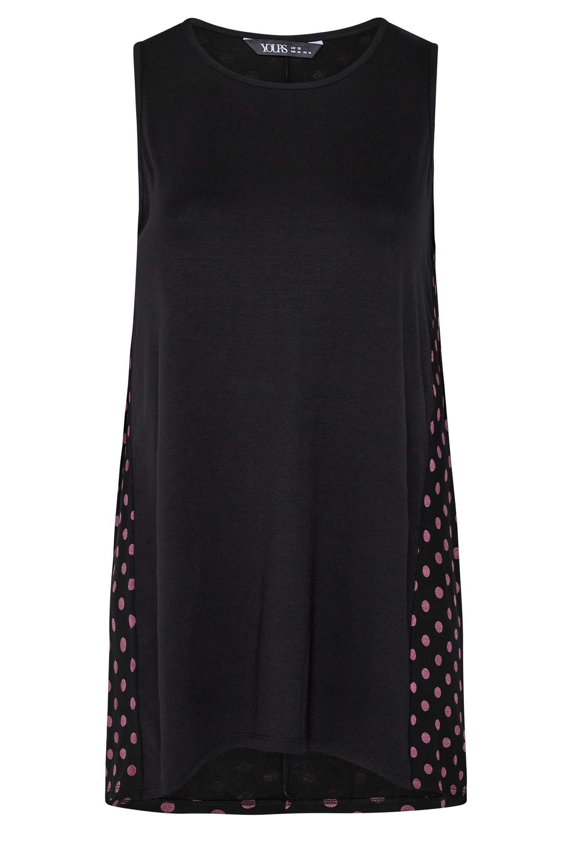 YOURS Plus Size Black Back Polka Dot Print Vest Top Yours Clothing yours-plus-size-black-back-polka-dot-print-vest-top-yours-clothing
